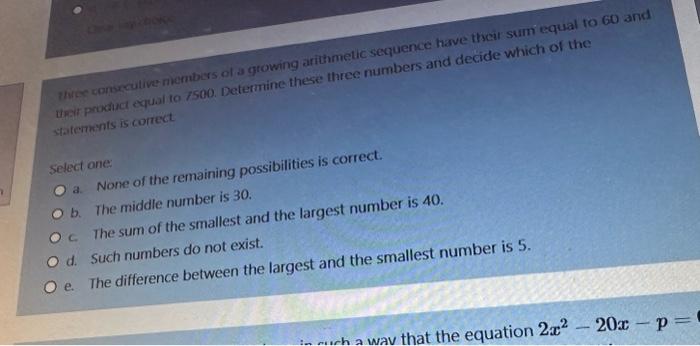 Solved Thise conseculive niembers of a growing arithmetic | Chegg.com