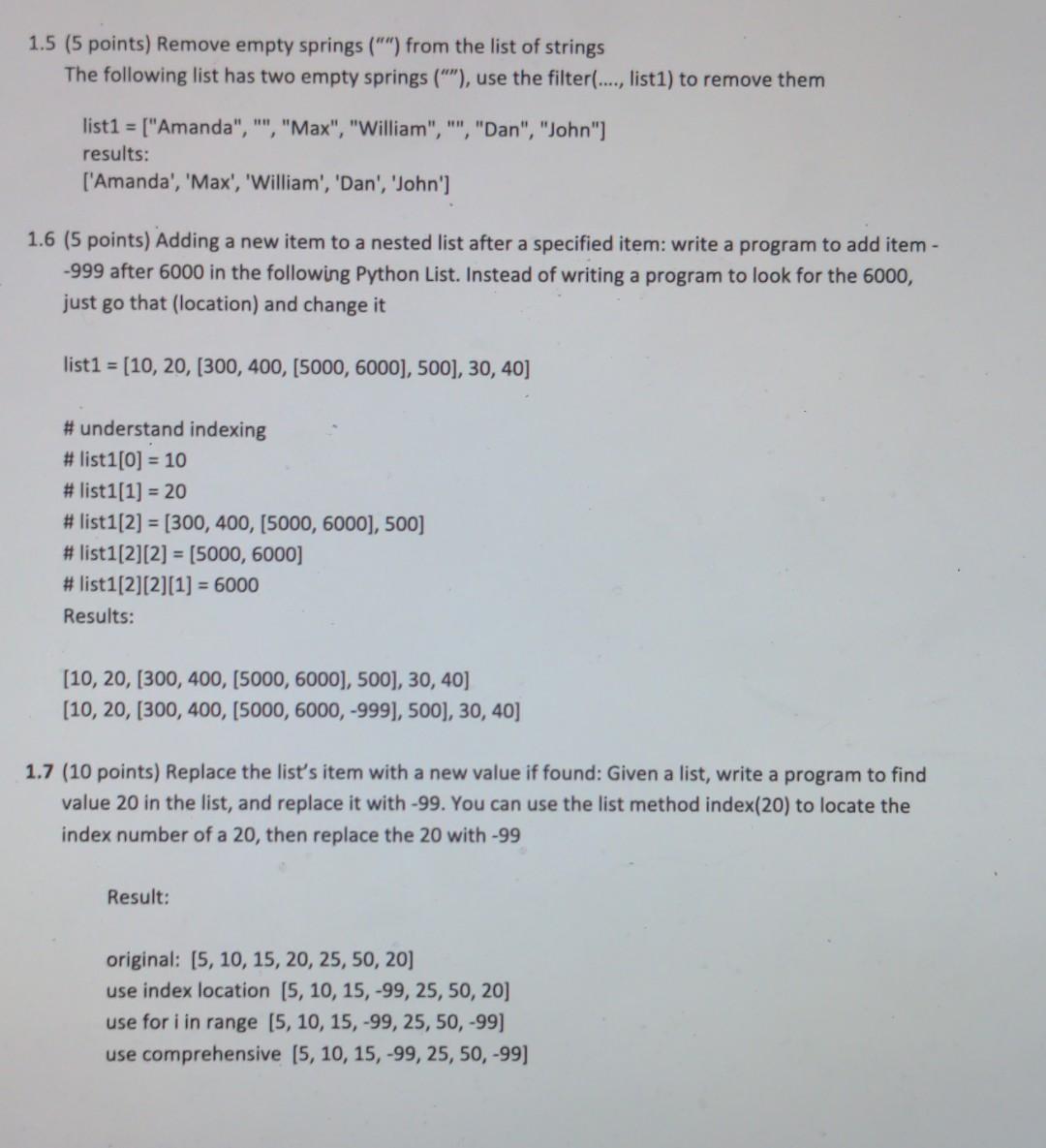 Solved (1) List Exercises: (covers: operation, functions, | Chegg.com