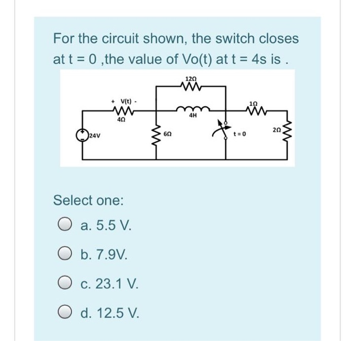 Solved For the circuit shown, the switch closes at t = 0 | Chegg.com