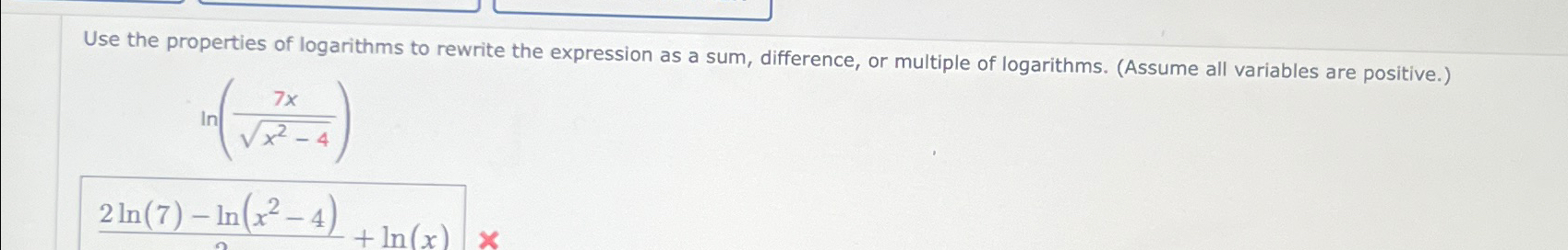 Solved Use the properties of logarithms to rewrite the | Chegg.com