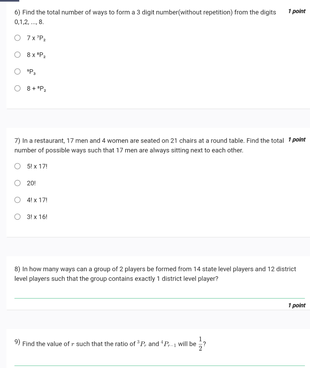 Solved 1 Point 6 Find The Total Number Of Ways To Form A 3 Chegg