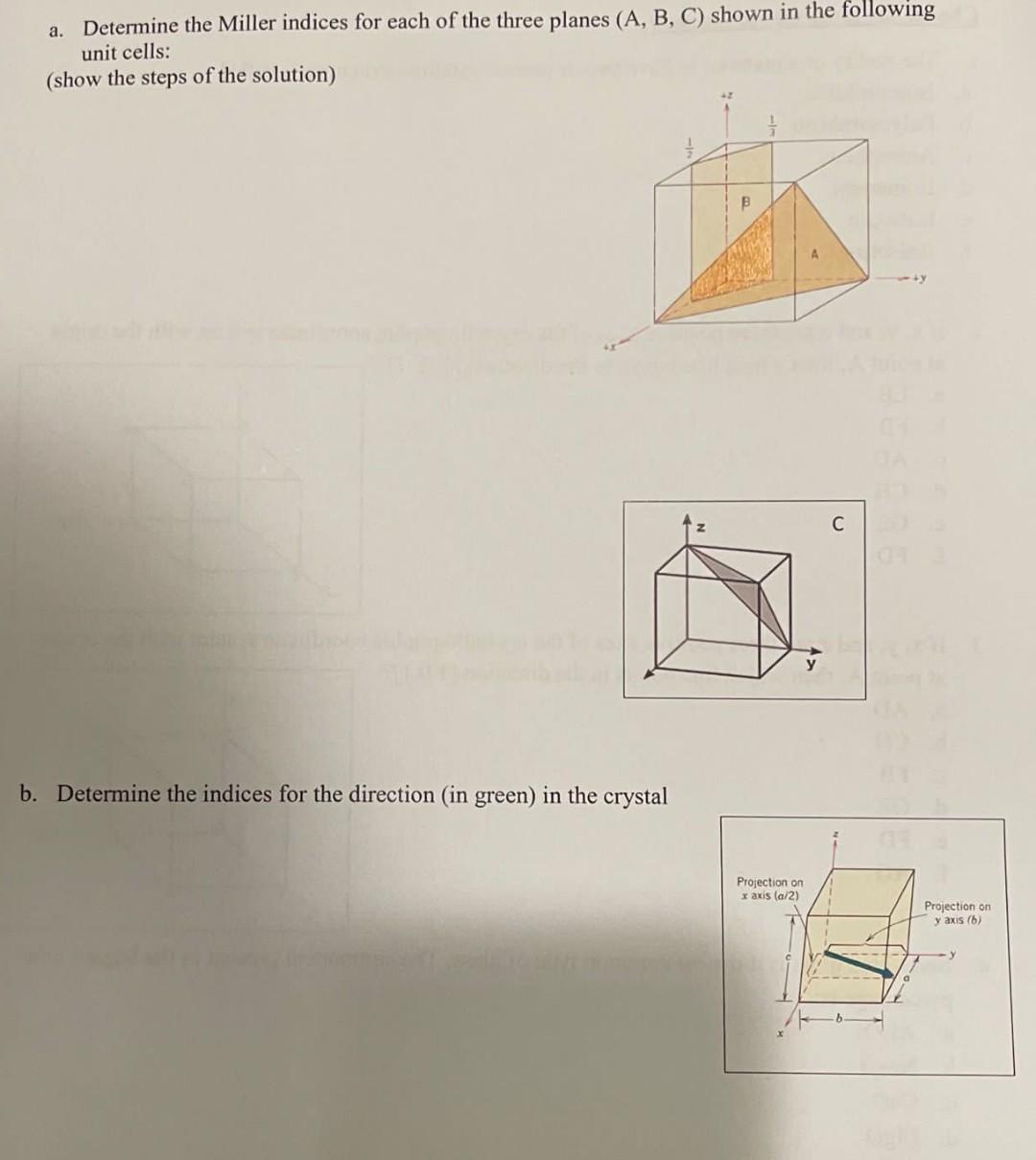 Solved a. Determine the Miller indices for each of the three | Chegg.com
