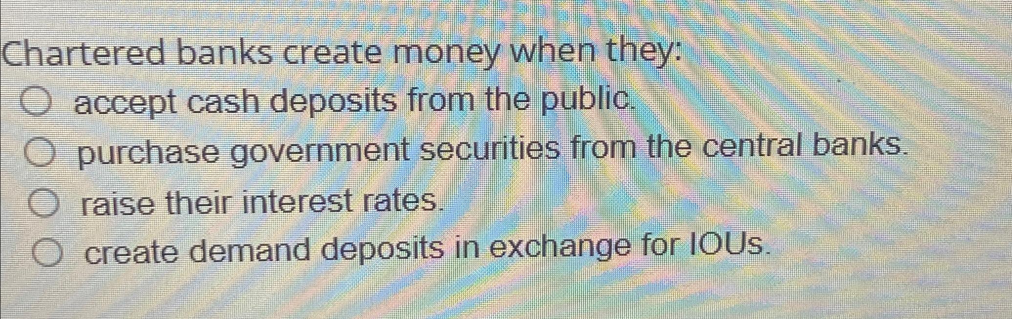 Solved Chartered banks create money when they:accept cash | Chegg.com