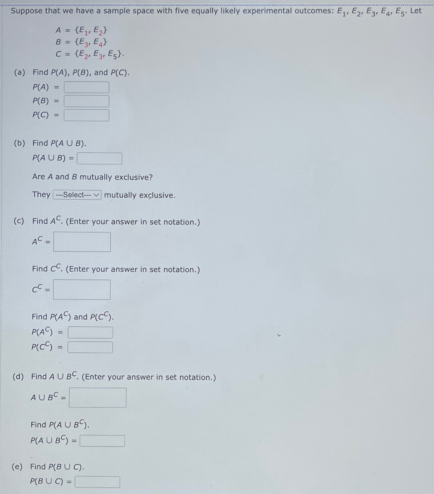 Solved Suppose that we have a sample space with five equally | Chegg.com