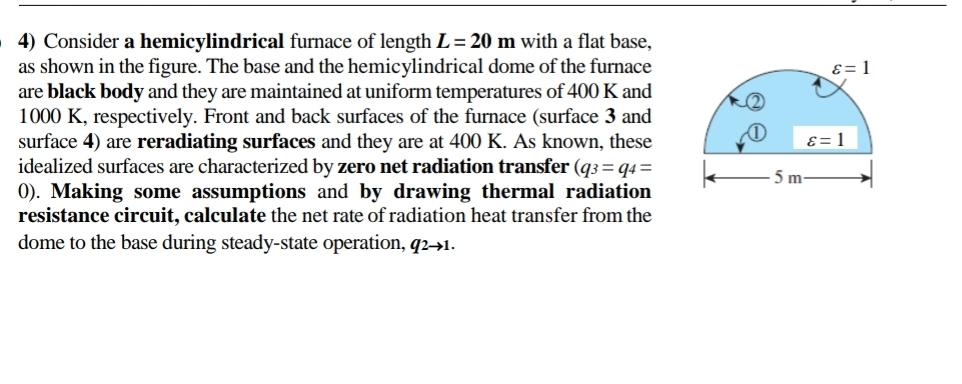 Solved Consider a hemicylindrical furnace of length L=20m | Chegg.com