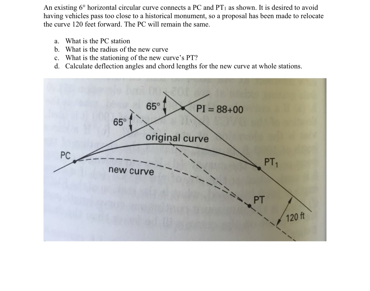 An existing 6° ﻿horizontal circular curve connects a | Chegg.com