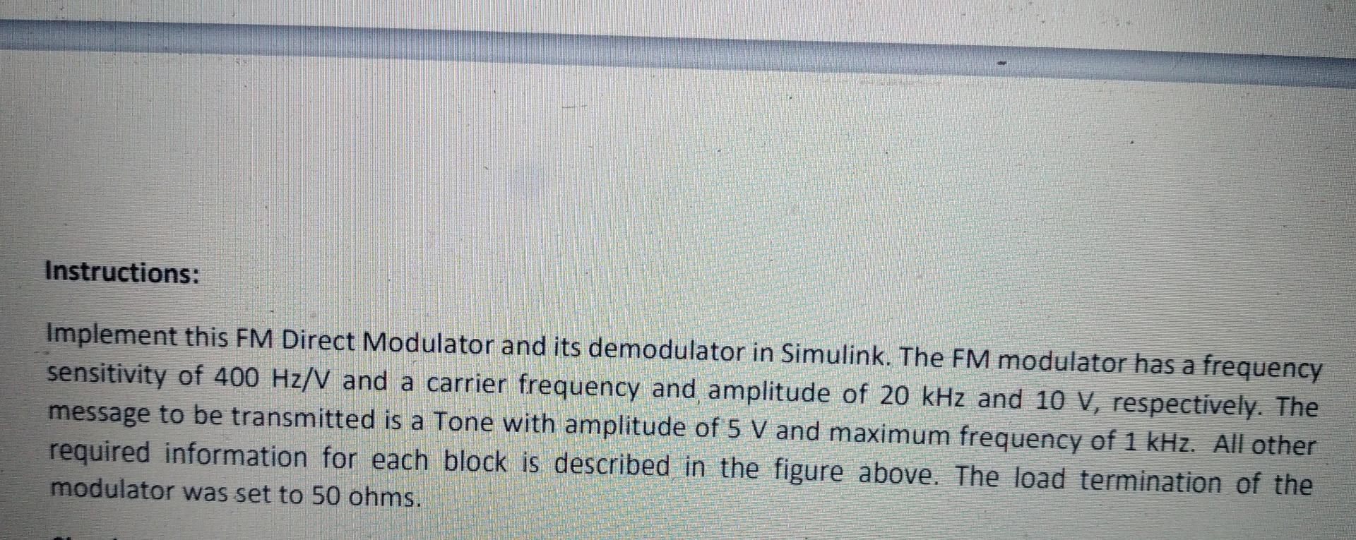Solved Fm Modulator Direct Method And Demodulator Simulink