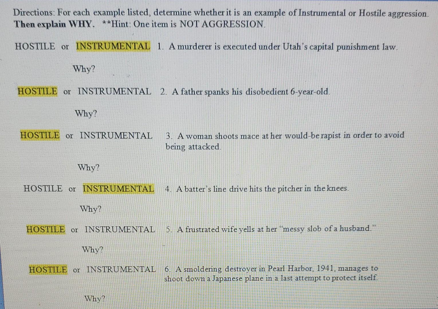 Solved Directions: For each example listed, determine | Chegg.com
