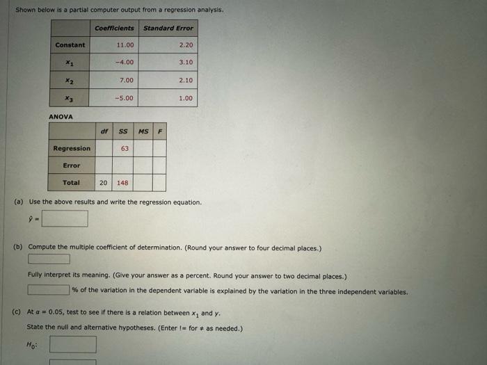 Solved Shown Below Is A Partial Computer Output From A 