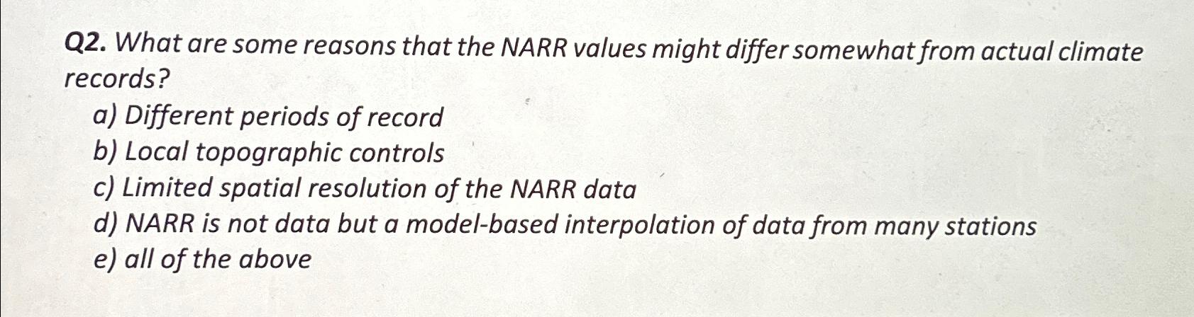 Solved Q2. ﻿What are some reasons that the NARR values might | Chegg.com