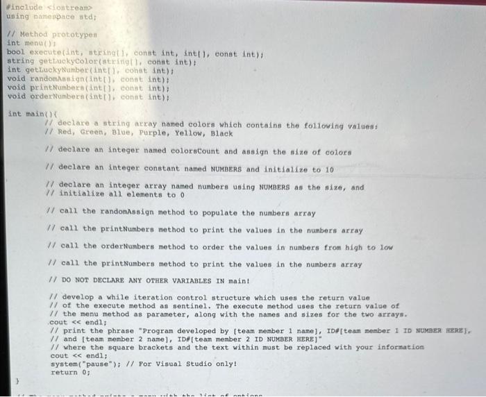 Solved If Method prototypen int menu() : bool execute(int, | Chegg.com