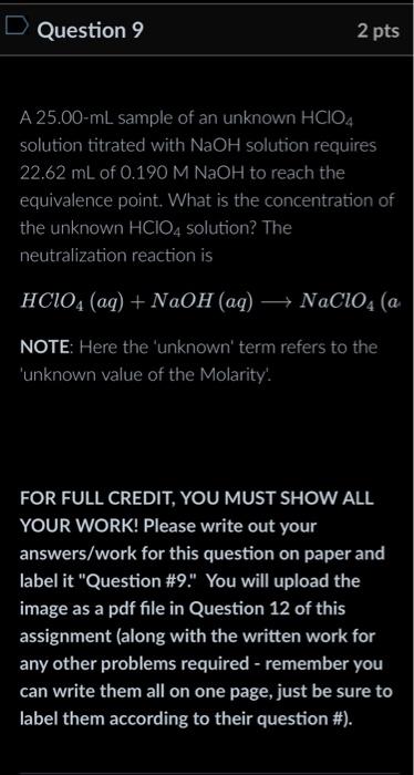 Solved A 25.00-mL sample of an unknown HClO4 solution | Chegg.com