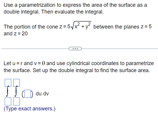 Solved Use a parametrization to express the area of the | Chegg.com