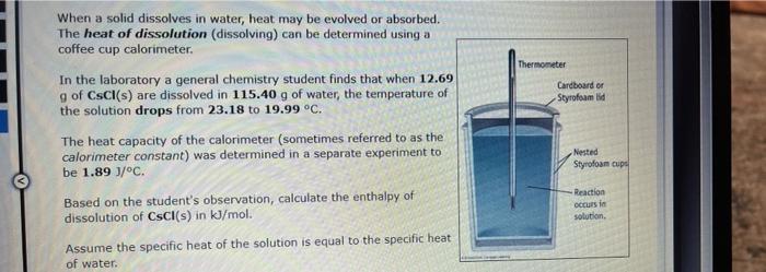 Solved When a solid dissolves in water, heat may be evolved | Chegg.com