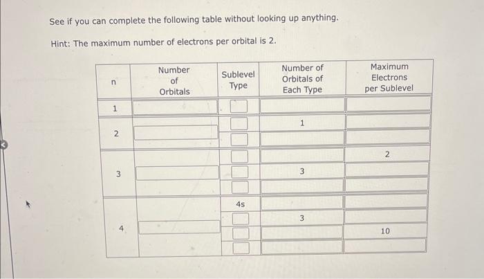 Solved See if you can complete the following table without | Chegg.com