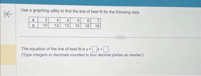 Solved K Use a graphing utility to find the line of best fit | Chegg.com