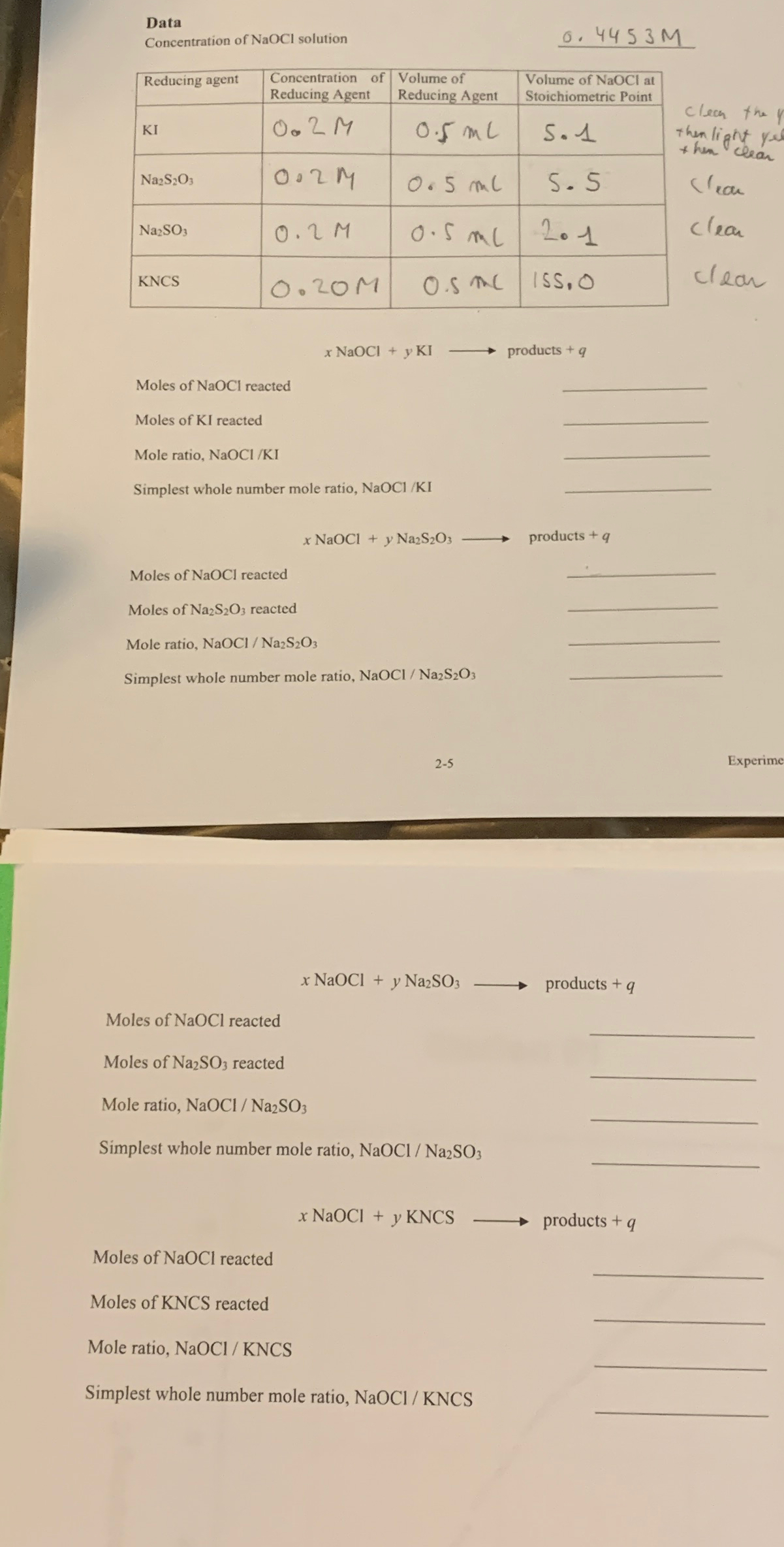 DataConcentration of NaOCl | Chegg.com