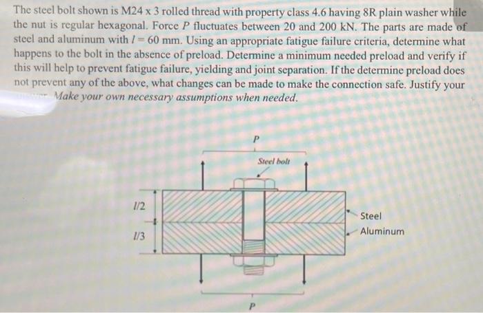 The steel bolt shown is M24 ×3 rolled thread with | Chegg.com