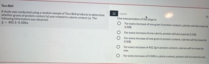 Solved Taco Bell A study was conducted using a random sample | Chegg.com