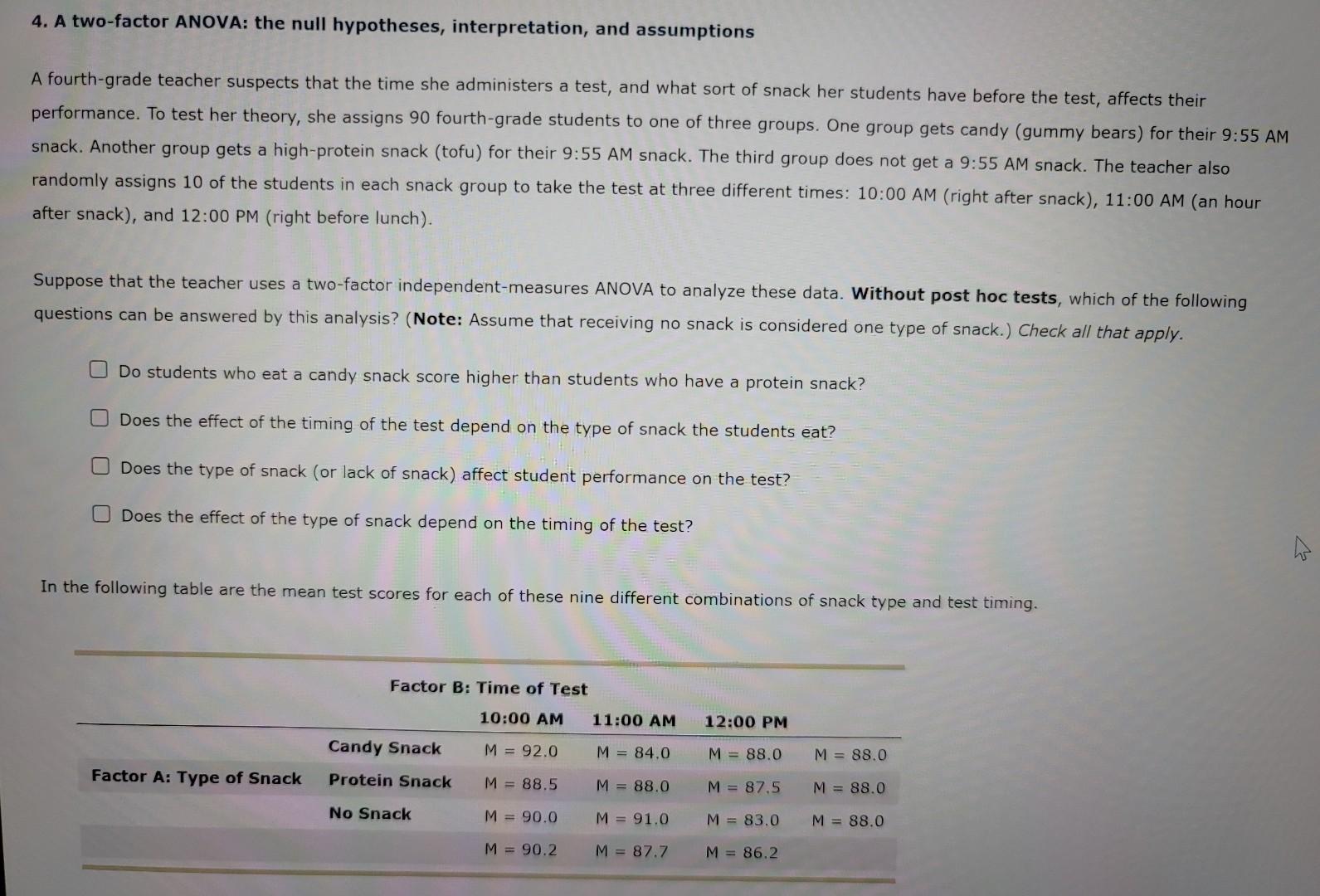Solved 4. A two-factor ANOVA: the null hypotheses, | Chegg.com