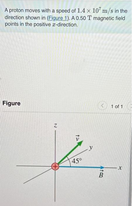 Solved A proton moves with a speed of 1.4×107 m/s in the | Chegg.com