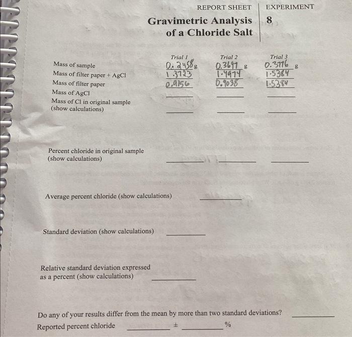Solved Percent chloride in original sample (show | Chegg.com
