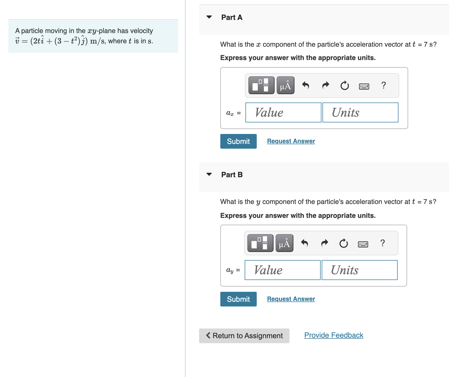 Solved Part A A particle moving in the xy-plane has velocity | Chegg.com