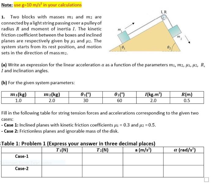Solved Note: use g=10m/s in your calculations I.R 1. Two | Chegg.com