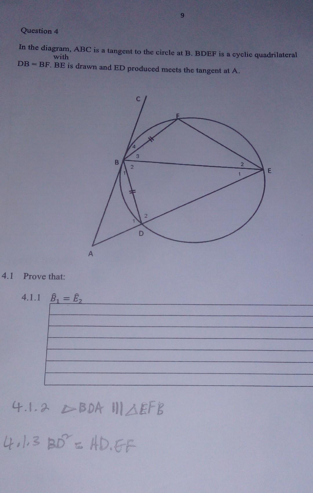 Solved Question 4 In the diagram, ABC is a tangent to the | Chegg.com
