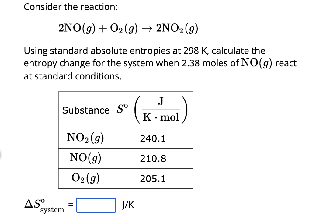 Solved Consider the reaction:2NO(g)+O2(g)→2NO2(g)Using | Chegg.com