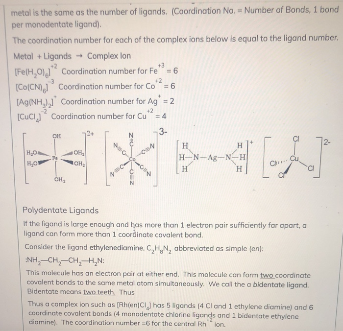 Solved Coordination Number: A ligand binds to a metal ion by | Chegg.com