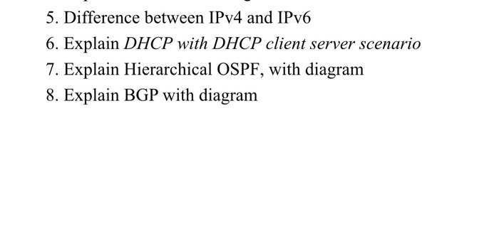 Solved 5. Difference between IPv4 and IPv6 6. Explain DHCP | Chegg.com