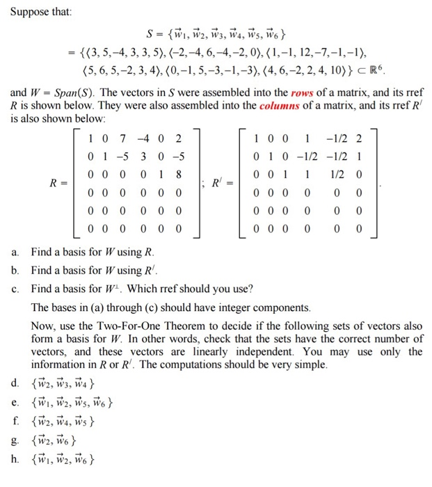 Solved Suppose that S W, W2, W3, W4, ws, we) = {(3, 5,-4, 3, | Chegg.com