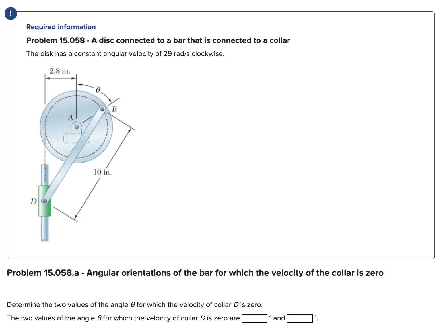 Solved Problem 15.058.a - ﻿Angular orientations of the bar | Chegg.com