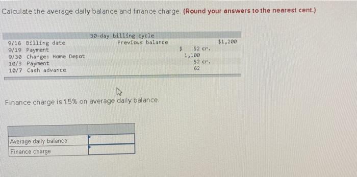 Solved Calculate the average daily balance and finance | Chegg.com