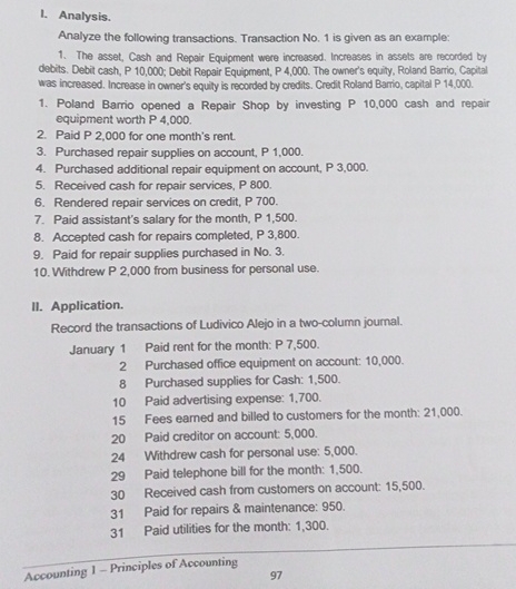 Solved Analysis.Analyze the following transactions. | Chegg.com