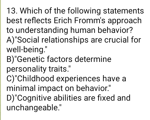 Solved Which of the following statements best reflects Erich | Chegg.com