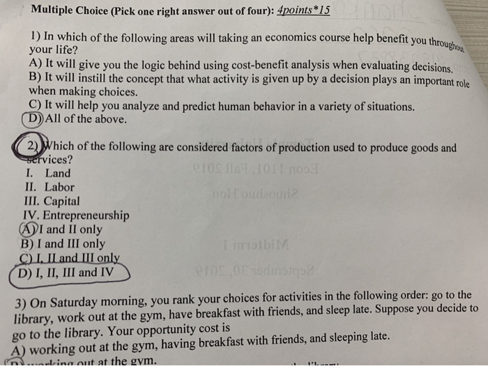 Solved Multiple Choice (Pick one right answer out of four): | Chegg.com