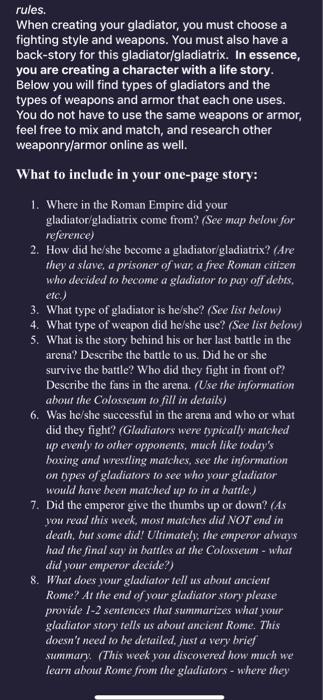 Expert Q&A Gladiator Writing Assignment: For this | Chegg.com