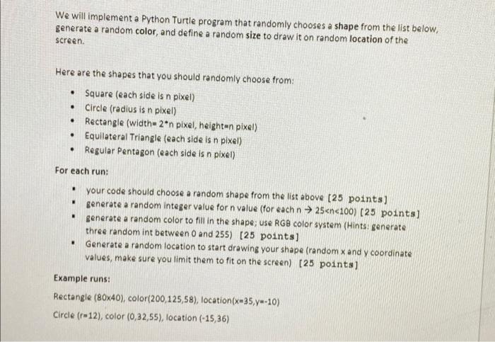 Solved We will implement a Python Turtle program that | Chegg.com