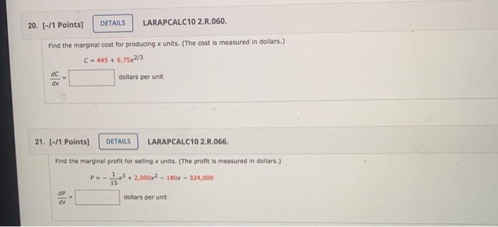 Solved 20. [-/1 Points] DETAILS LARAPCALC10 2.R.060. Find | Chegg.com