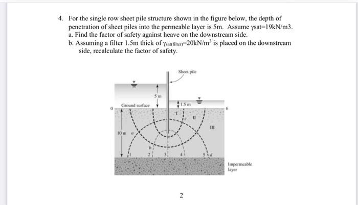 Solved 4. For the single row sheet pile structure shown in | Chegg.com