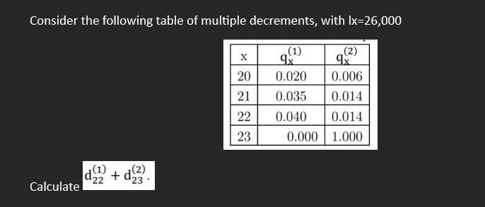 Solved Consider the following table of multiple decrements, | Chegg.com