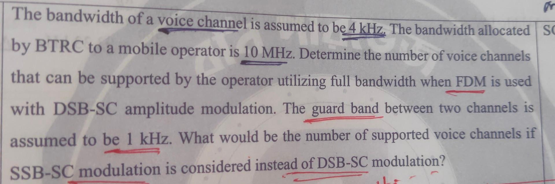 Solved The bandwidth of a voice channel is assumed to be | Chegg.com