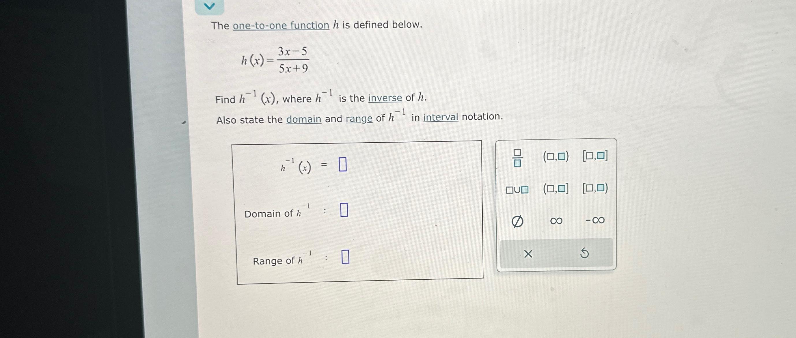 Solved The one-to-one function h ﻿is defined | Chegg.com