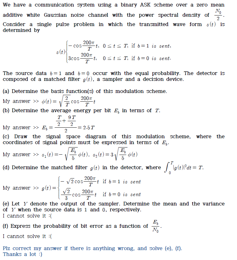 Solved N. We have a communication system using a binary ASK | Chegg.com