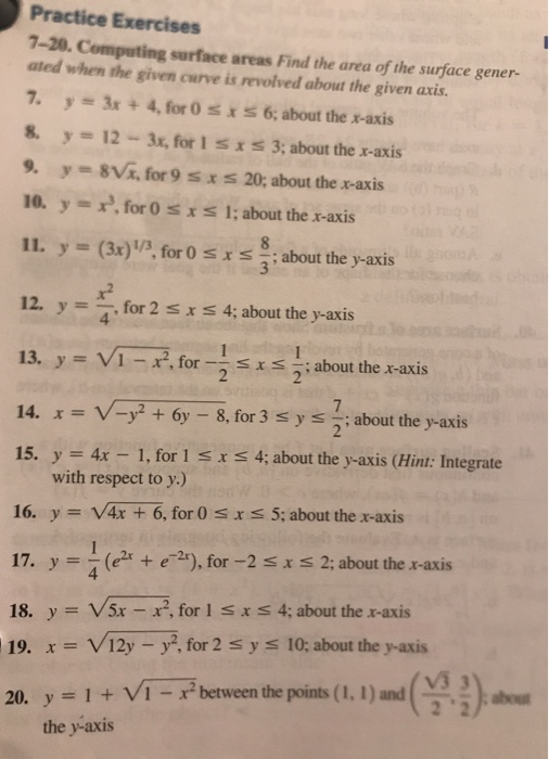 Solved Practice Exercises 7-20. Computing surface areas Find | Chegg.com