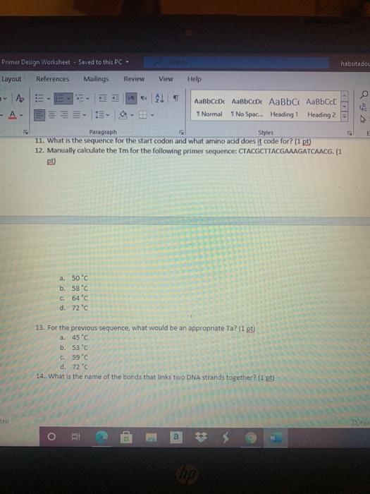Solved Primer Design Worksheet . Saved to this PC- | Chegg.com
