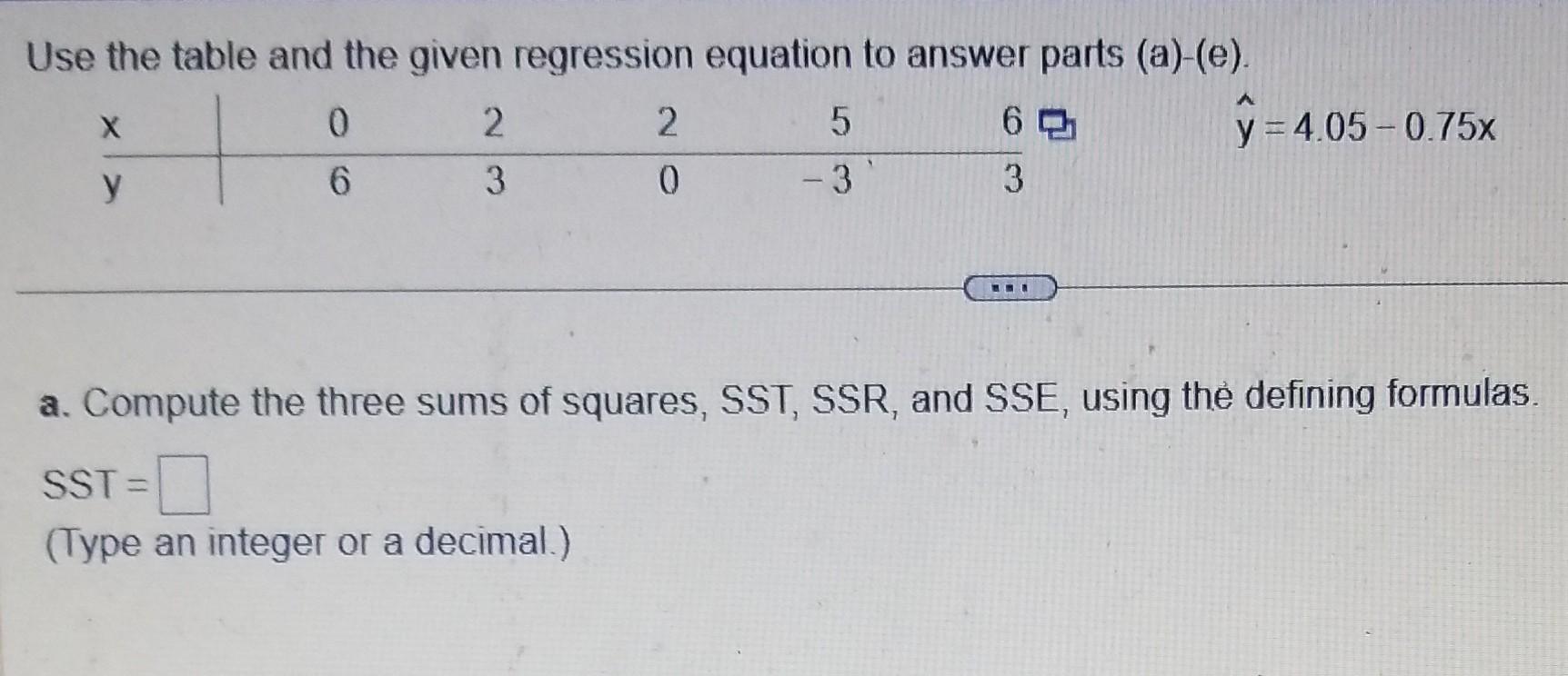 Solved Use the table and the given regression equation to | Chegg.com