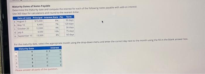 Solved Maturity Dates of Notes Payable Determine the | Chegg.com